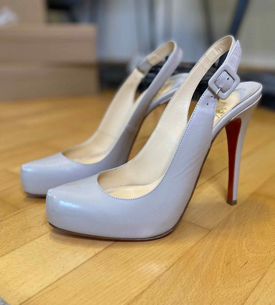 Pre-loved Christian Louboutin Platform Pump Slingback Light Grey - Anja ...